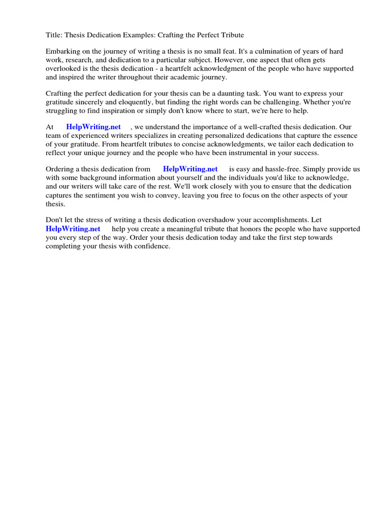 Thesis Dedication Examples | PDF | Thesis | Essays Thesis Dedication Examples | PDF | Thesis | Essays