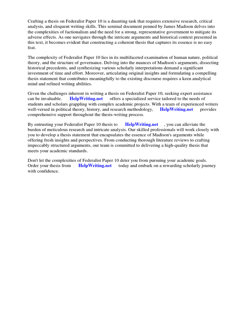 Federalist Paper 10 Thesis | PDF | James Madison | The Federalist Papers