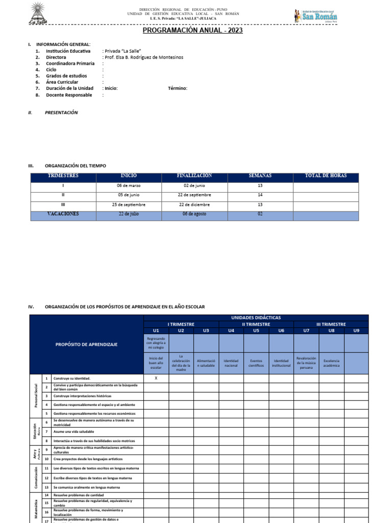 Formato Prog Anual Prim 2023. | PDF | Evaluación | Aprendizaje