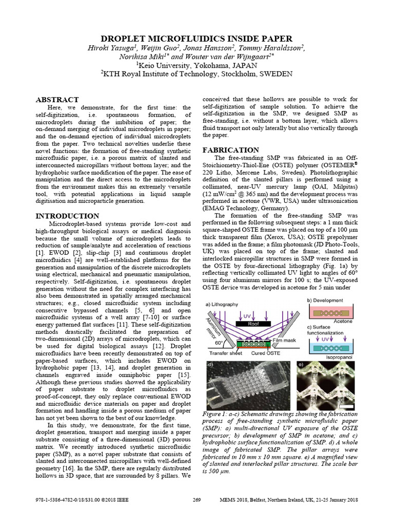 Droplet Microfluidics Inside A Paper | PDF