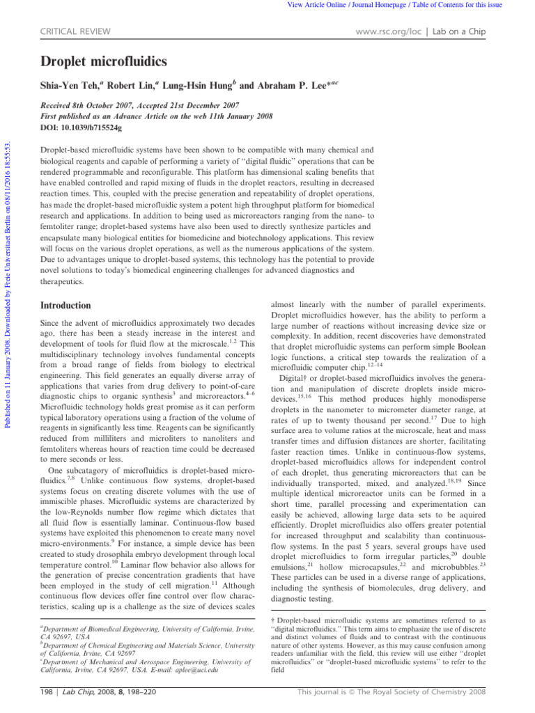 Droplet Microfluidics | PDF | Microfluidics | Hydrophobe
