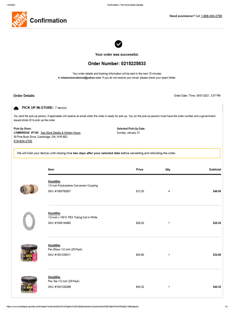 Confirmation - The Home Depot Canada | PDF | The Home Depot