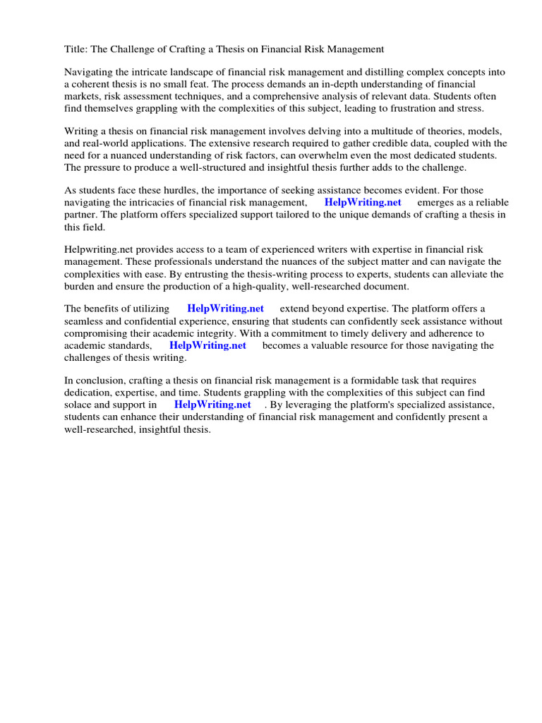Thesis Financial Risk Management | PDF | Risk | Risk Management