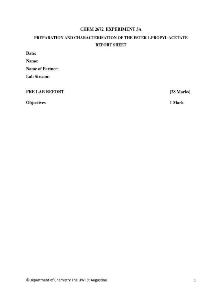 Chem 2672 Experiment 3a Prepost Report Sheet 2022 | PDF | Personal ...