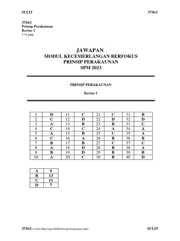 2023 Modul Kecemerlangan Prinsip Perakaunan K1 Skema | PDF