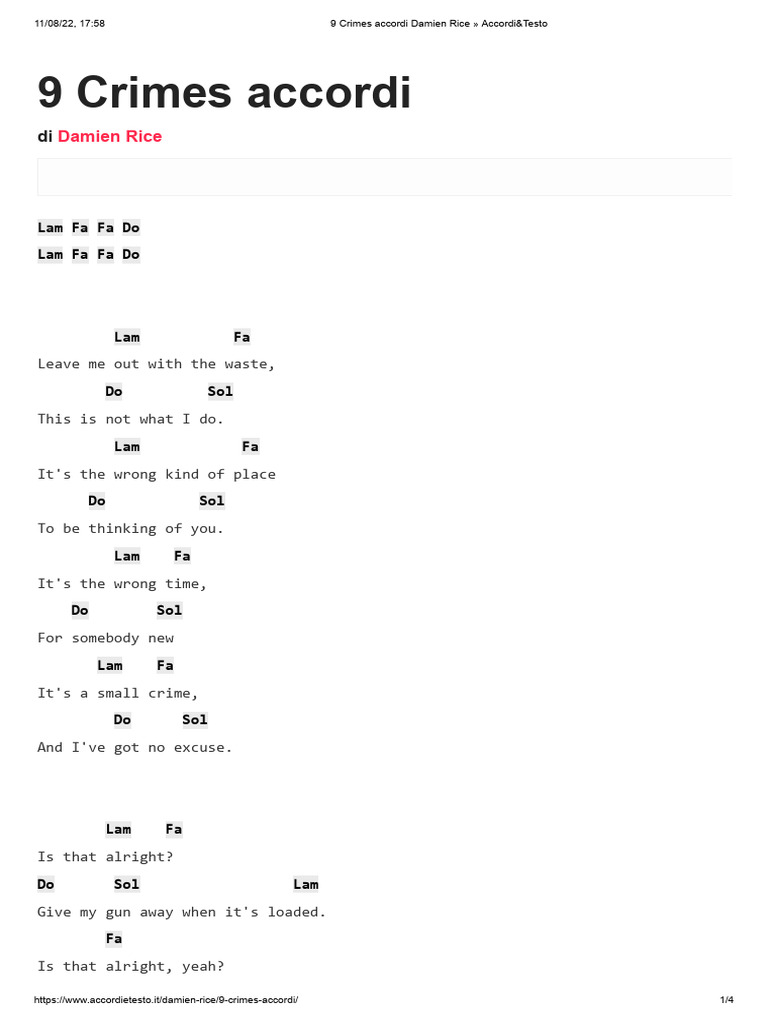 9 Crimes accordi Damien Rice » Accordi&Testo | PDF