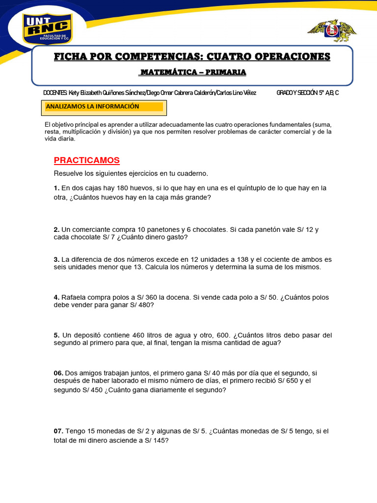 Cuatro Operaciones | PDF
