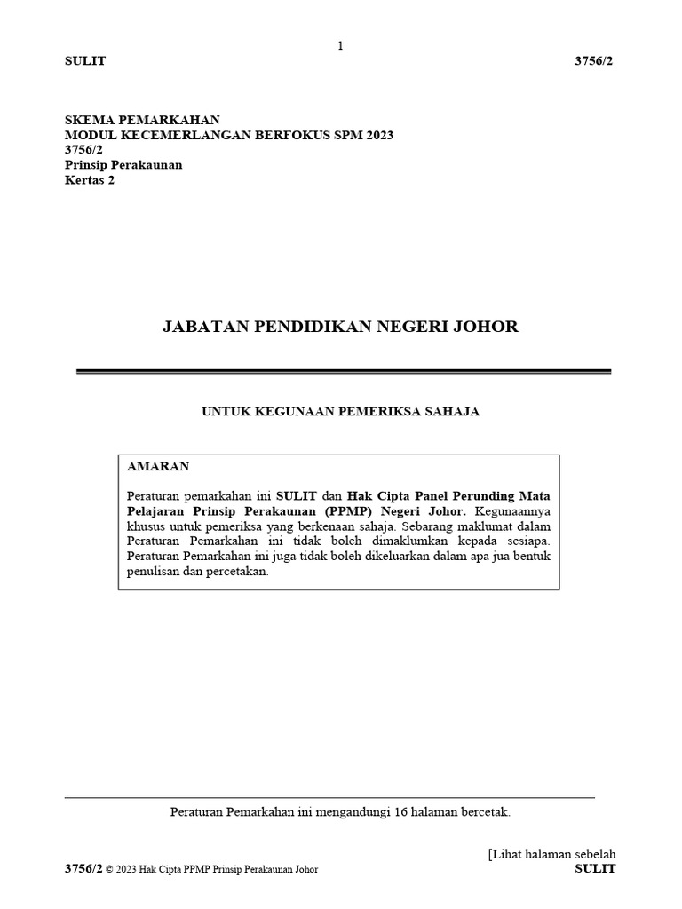 2023 Modul Kecemerlangan Prinsip Perakaunan K2 Skema | PDF