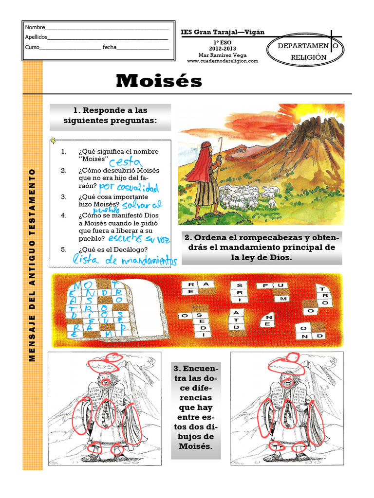 REL - T2 - 5 - Ficha 3 - MOISES | PDF | Moisés | Diez Mandamientos