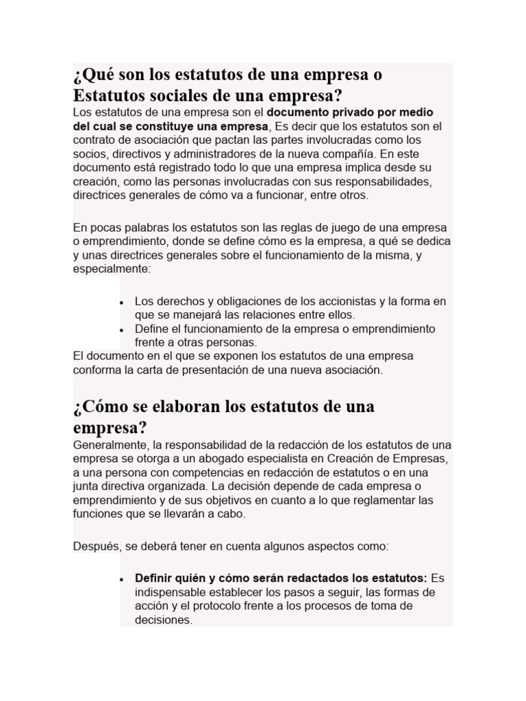 Estatutos para La Creacion de Una Empresa | PDF | Business | Sociedad ...