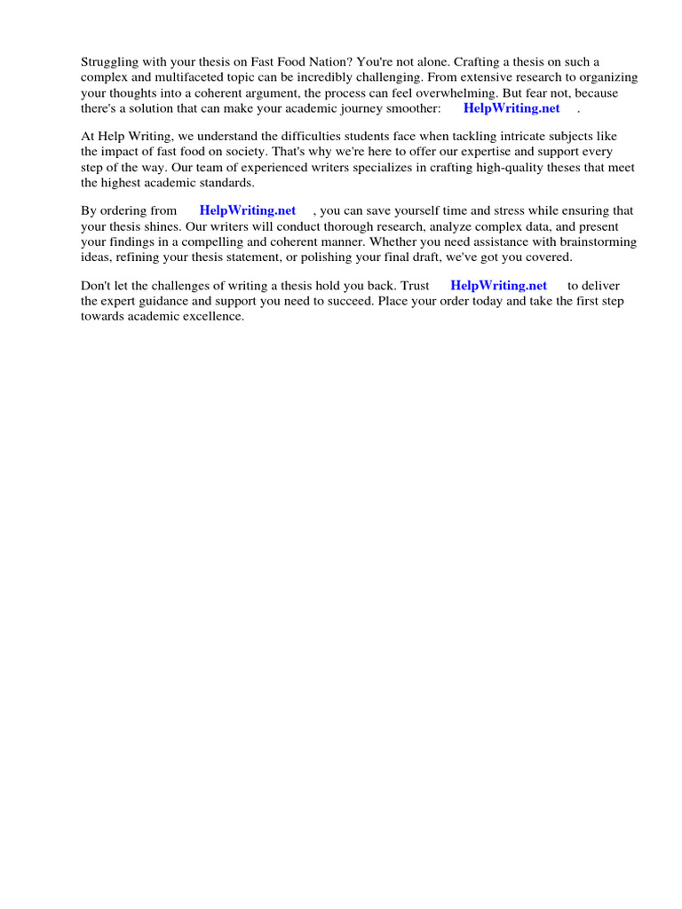 Thesis of Fast Food Nation | PDF | Fast Food | Mc Donald's Thesis of Fast Food Nation | PDF | Fast Food | Mc Donald's