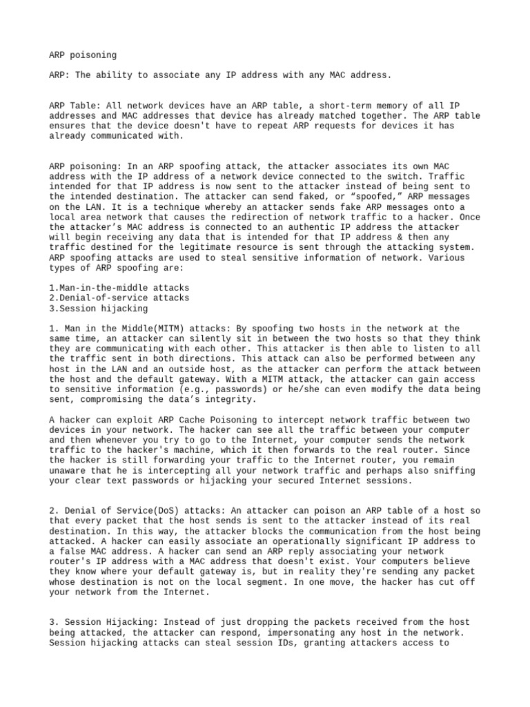 Arp Poisoning | PDF | Ip Address | Computer Network