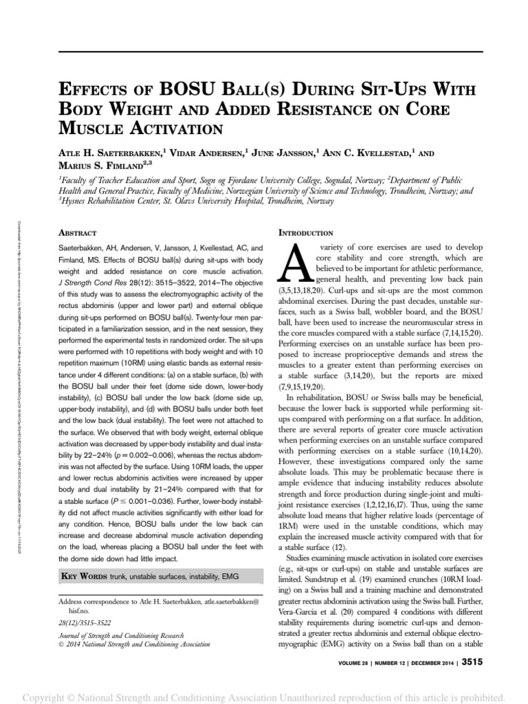 BOSU Ball Effects on Sit-Up Muscle Activation | PDF | Electromyography ...