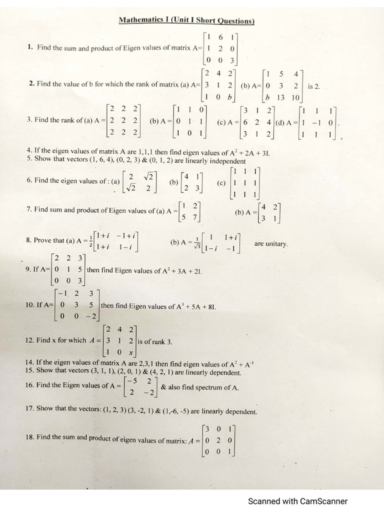 Short Question - Maths 1 | PDF
