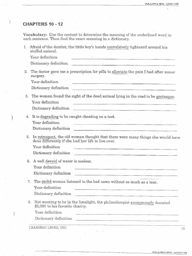 Killing Mr. Griffin Novel Studies Activities - Removed | PDF