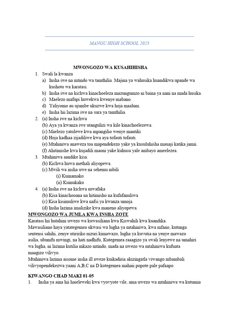 Kiswa Mwongozo Pp1 | PDF