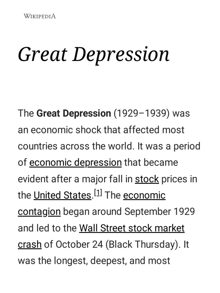 Great Depression - Wikipedia | PDF | Great Depression | Deflation