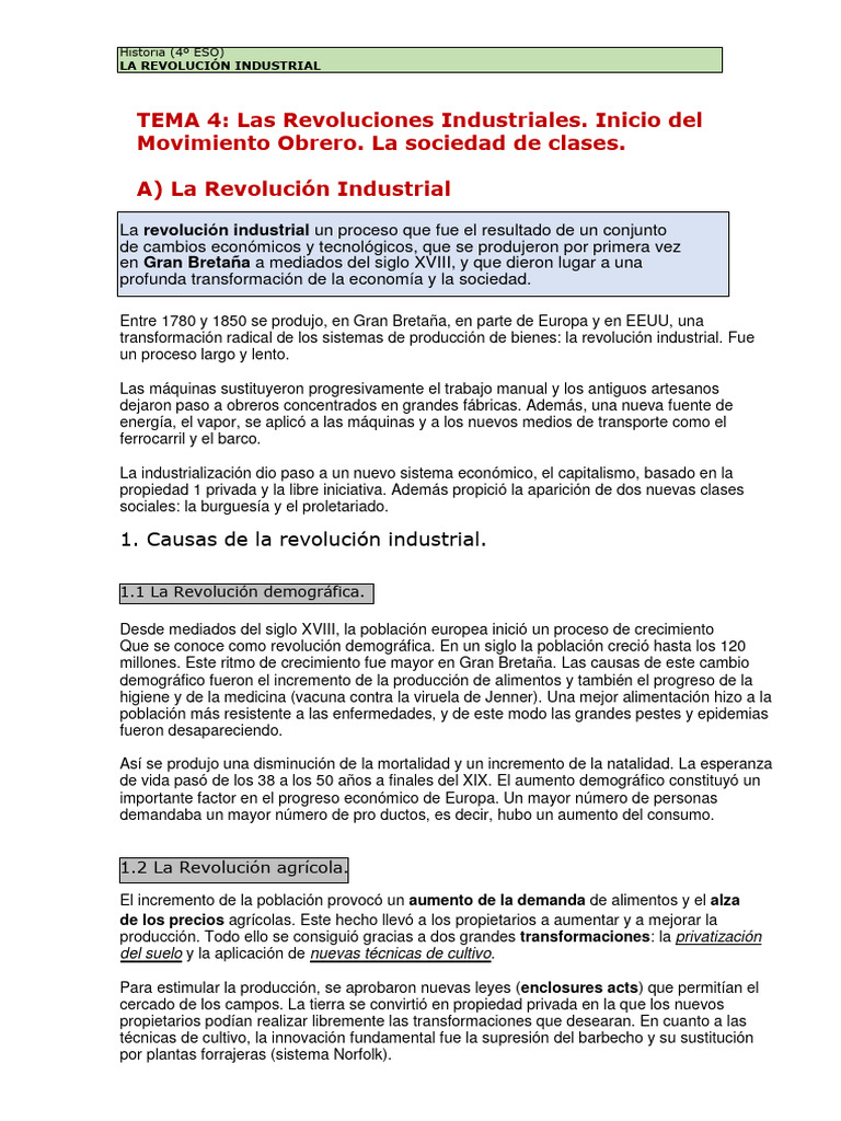 Tema 4 Las Revoluciones Industriales y El Movimiento Obrero | PDF ...