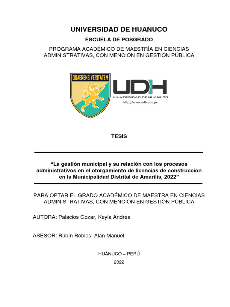 Palacios Gozar, Keyla Andrea | PDF | Planificación urbana | Hipótesis