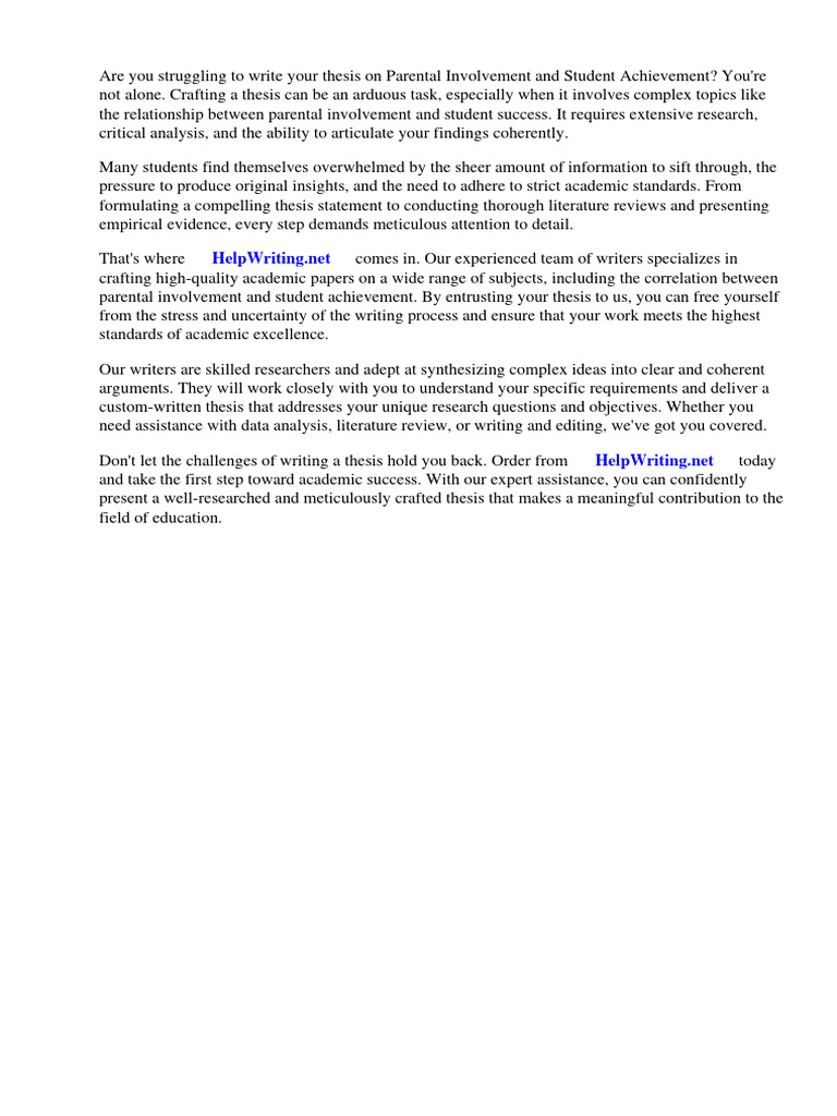 Thesis Parental Involvement Student Achievement | PDF | Statistics ...