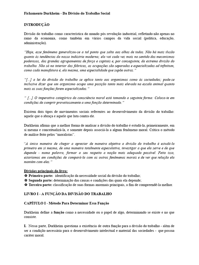 Da Divisão Do Trabalho Social | PDF | Émile Durkheim | Sociologia