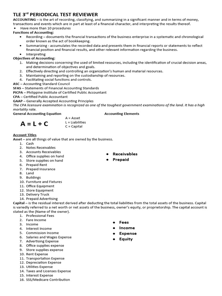 TLE 3rd PERIODICAL TEST REVIEWER | PDF | Debits And Credits | Expense