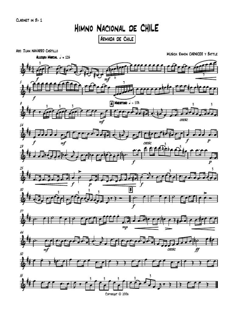 Himno Nacional de Chile (2.0) - Clarinet in BB 1 | PDF