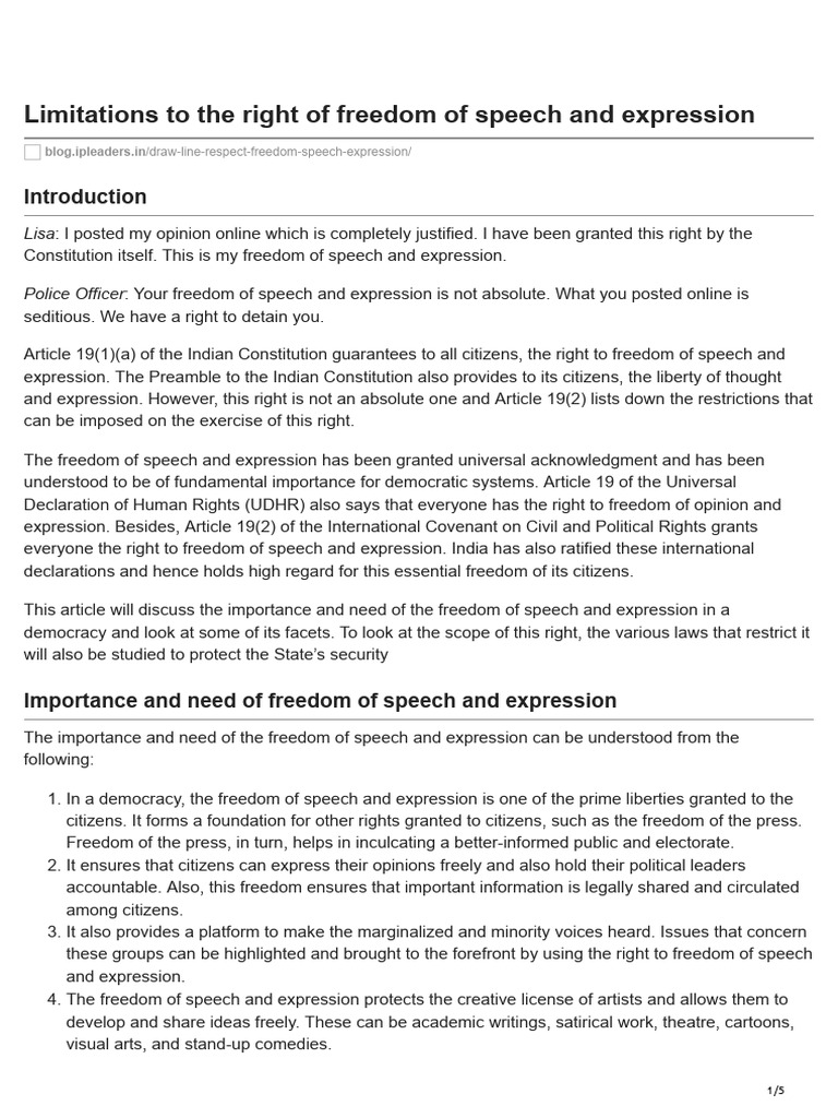 Limitations on Freedom of Speech in India | PDF | Defamation | Freedom ...