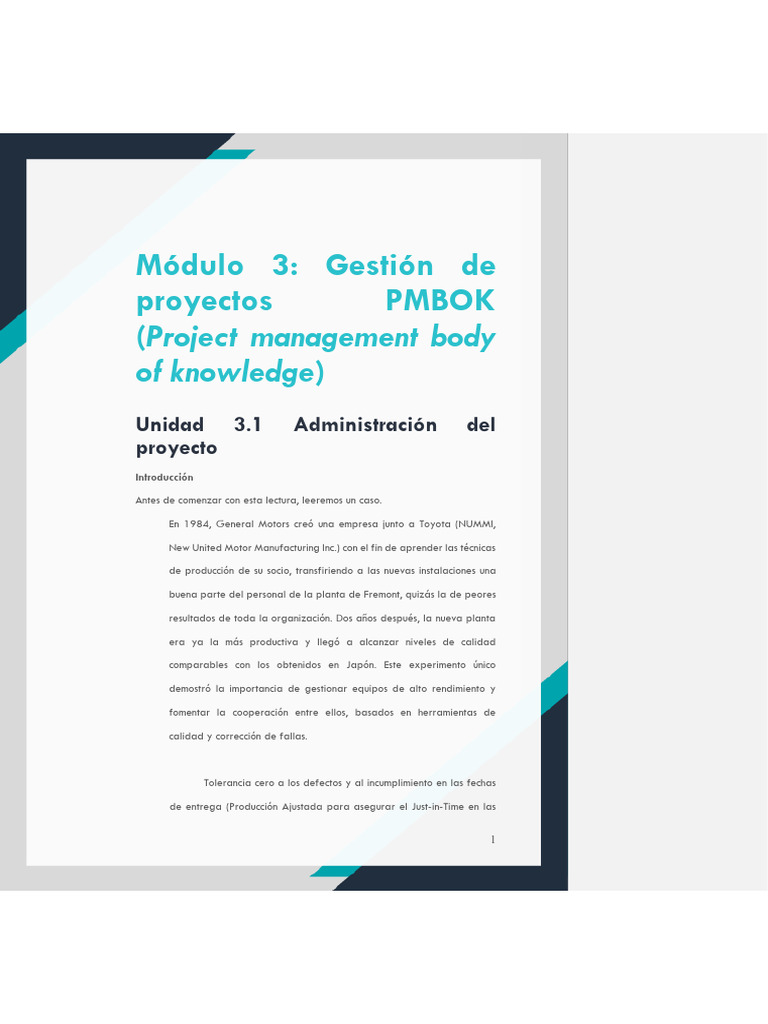 Módulo 6.3. Gestión de Proyectos PMBOK (Project Management Body of Knowledge) | PDF