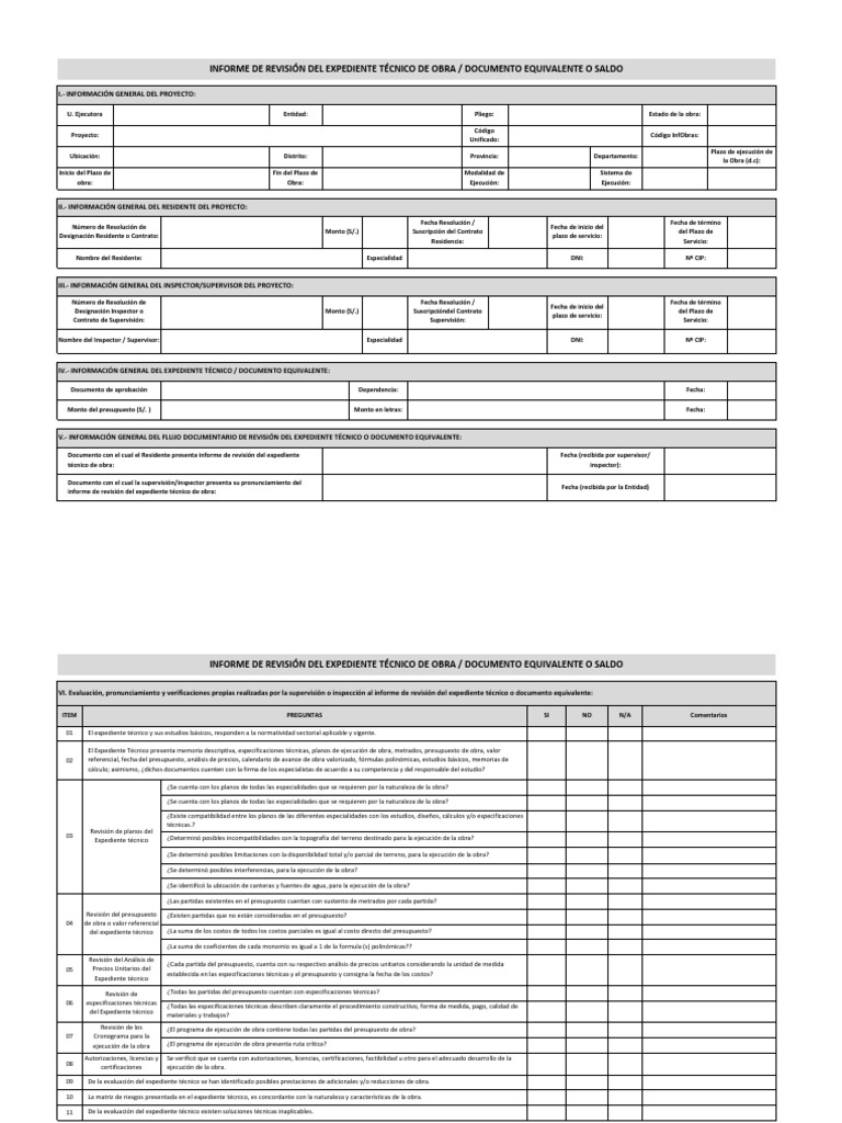 Form 12 Informe de Revisión Del Expediente Técnico de Obra Documento ...