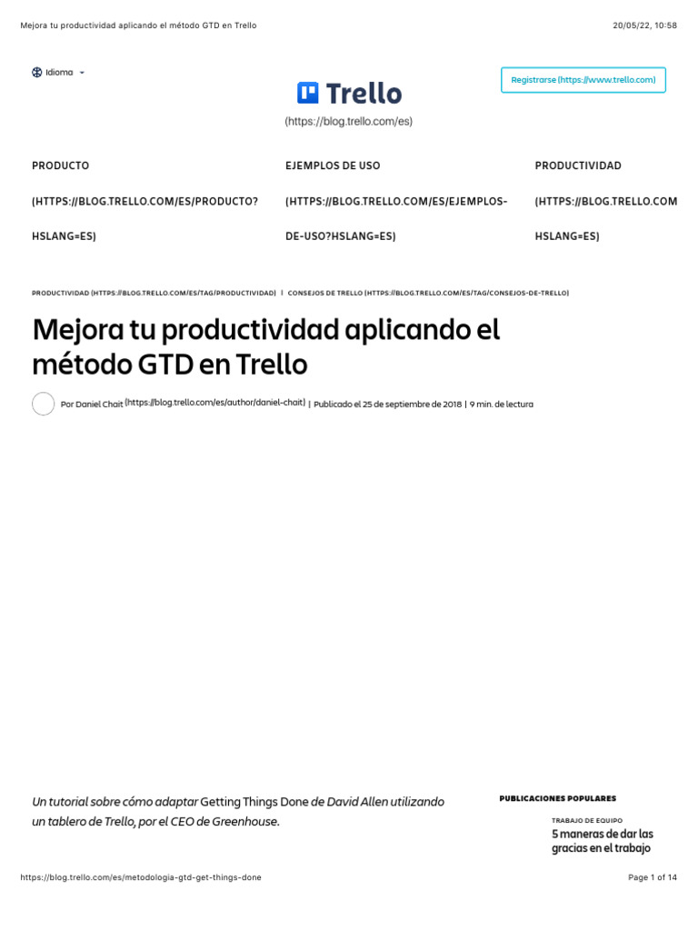 Mejora tu productividad aplicando el método GTD en Trello | PDF