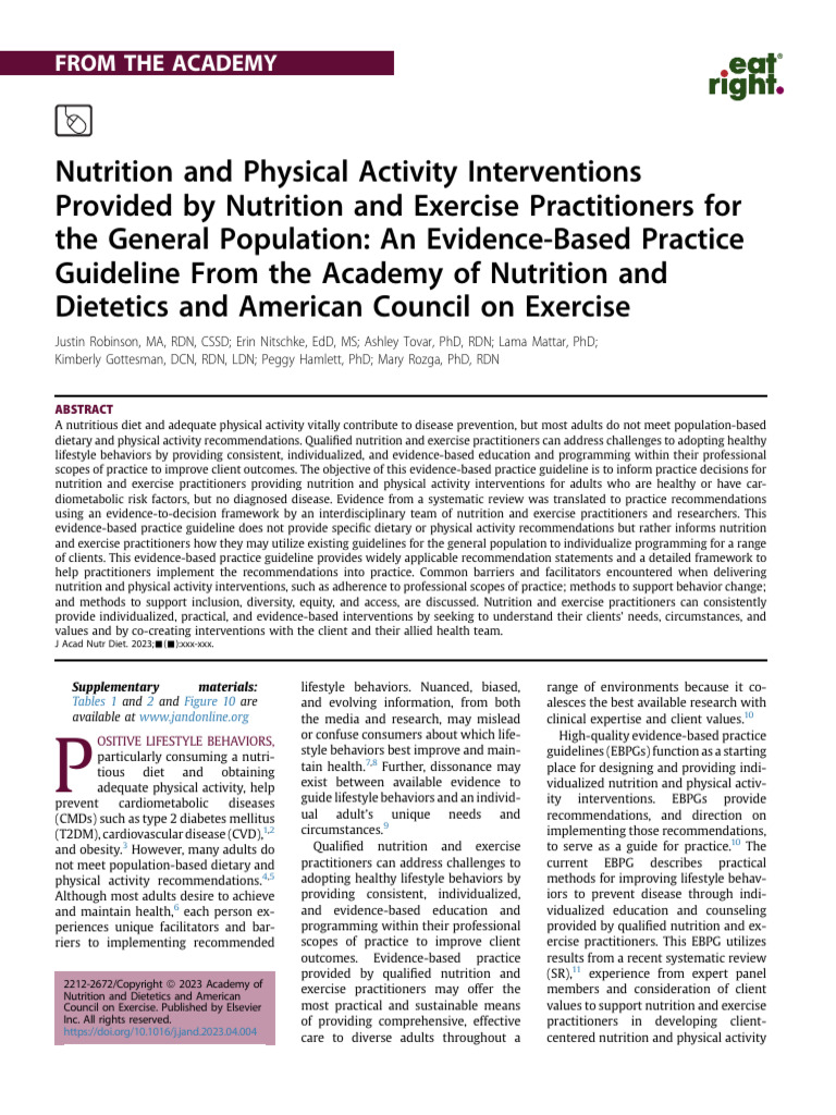 Nutrition and Physical Activity Interventions | PDF | Dietitian | Evidence Based Medicine
