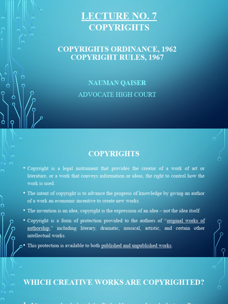 Lecture 7 - Copyrights | PDF | Copyright | Derivative Work