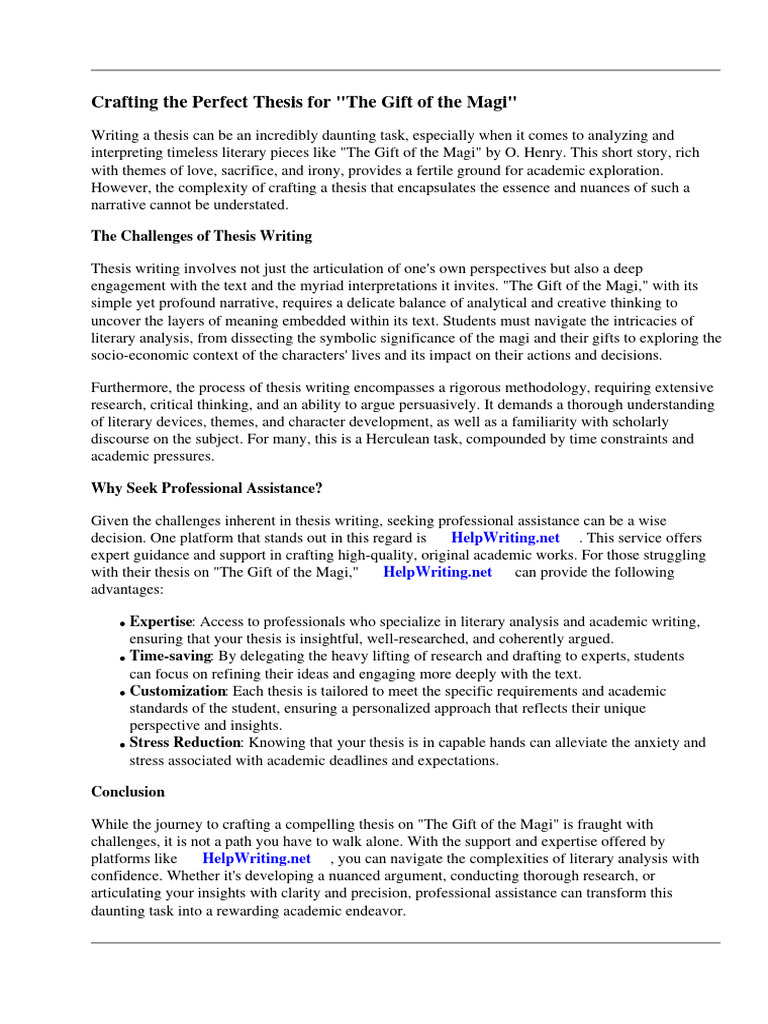 Good Thesis For The Gift of The Magi | PDF