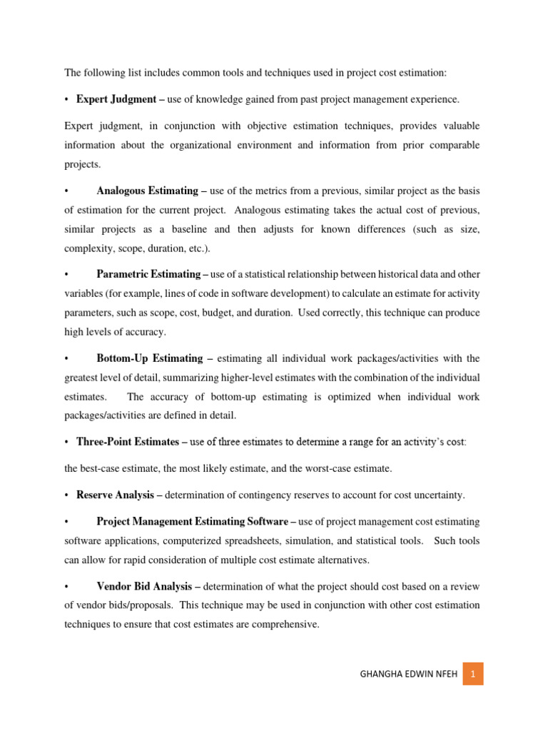 Continuation of Cost Estimate | PDF