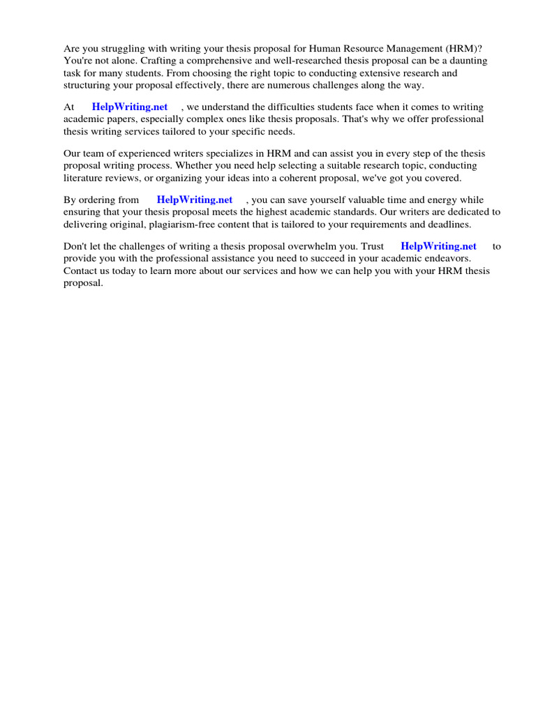 Sample Thesis Proposal for Hrm | PDF | Thesis | Human Resource Management