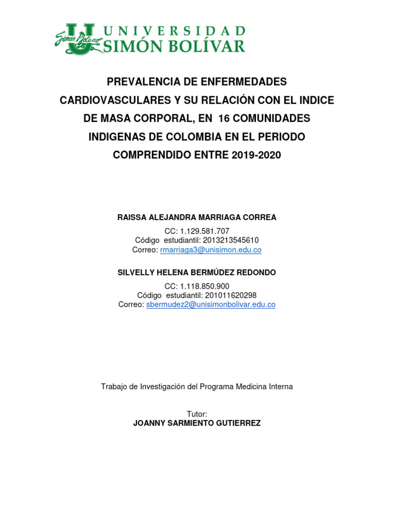 Prevalencia - Enfermedades - Cardiovasculares - Relación - Indice - Masa - Corporal - PDF ...