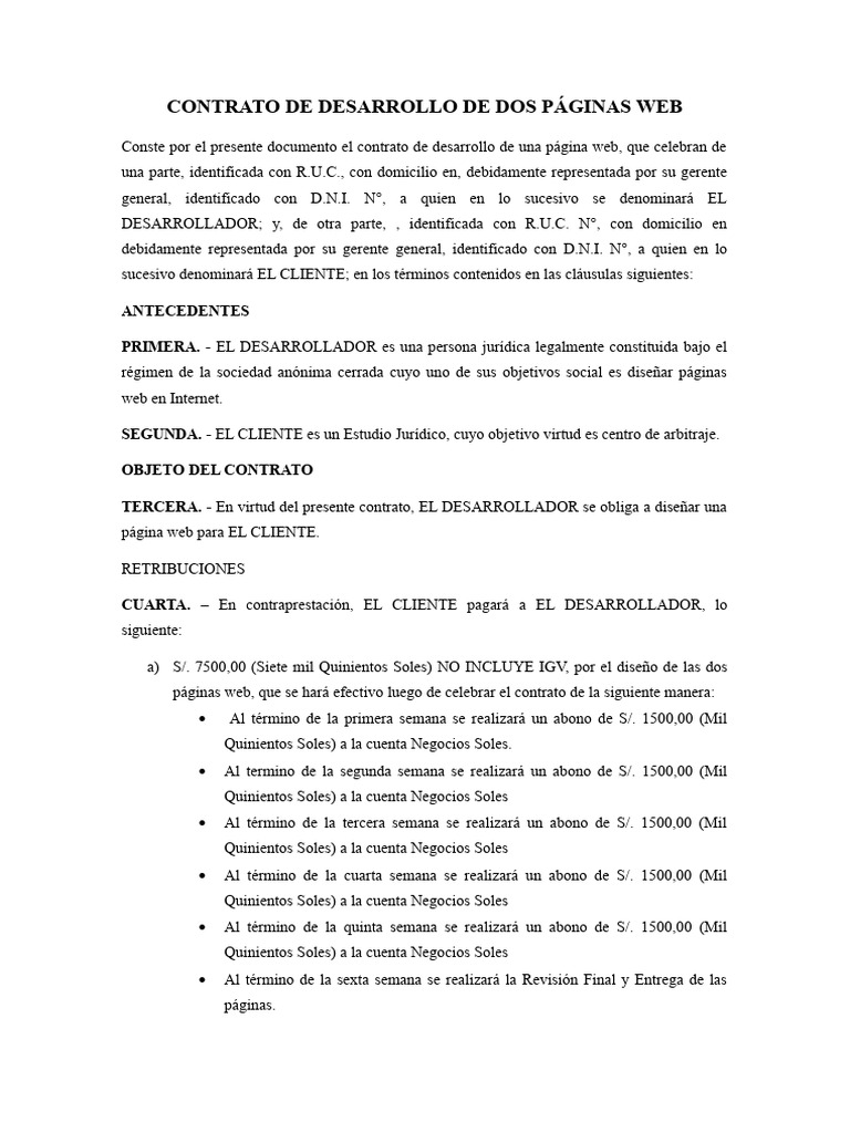 CONTRATO DE DESARROLLO DE UNA PÁGINA WEB | PDF | Red mundial | Internet y web