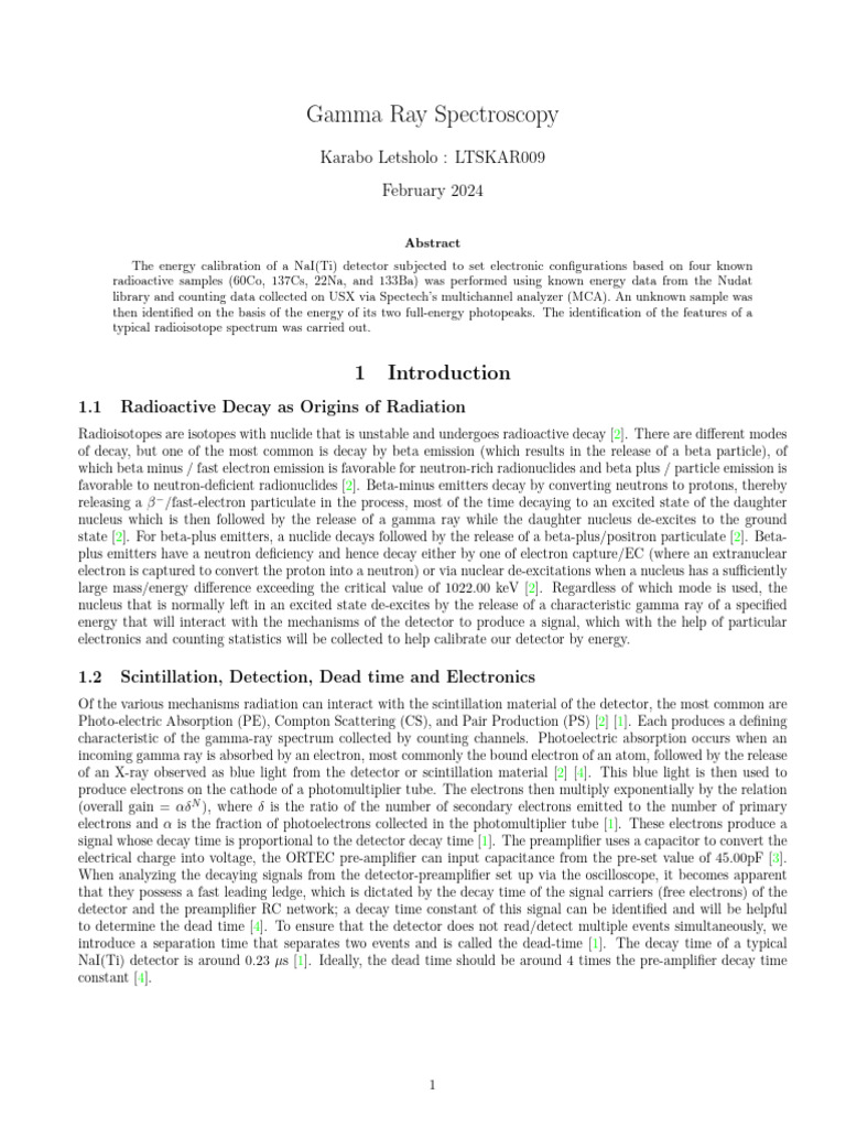 Gamma - Ray - Spectroscopy (LTSKAR009) | PDF | Radioactive Decay ...
