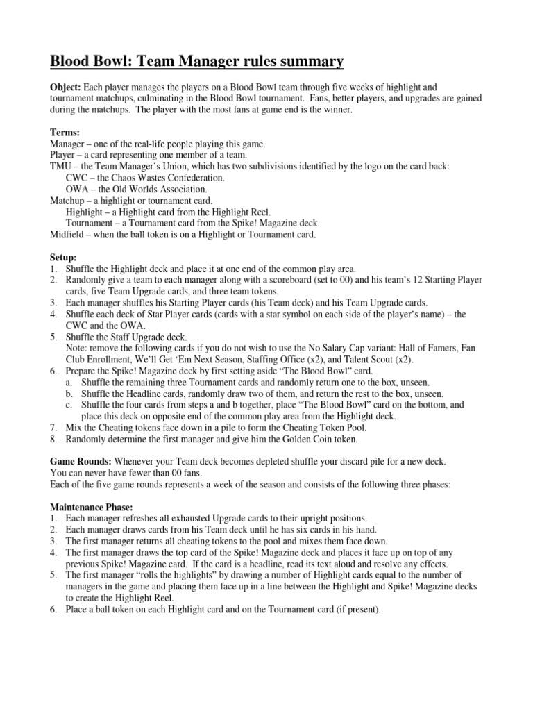 Rules Summary + Variants | PDF | Entertainment | Consumer Goods