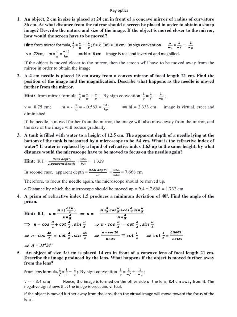 Ray Optics Numericals-1 | PDF | Glass Engineering And Science | Applied And Interdisciplinary ...