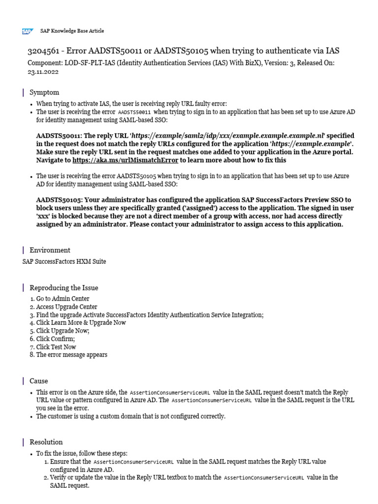 Error AADSTS50011 or AADSTS50105 When Trying To Authenticate Via IAS | PDF | Computer Security ...