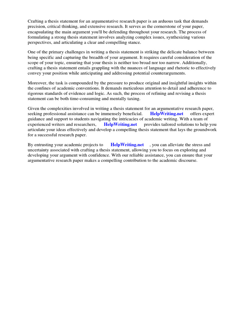 Thesis Statements For Argumentative Research Papers | PDF
