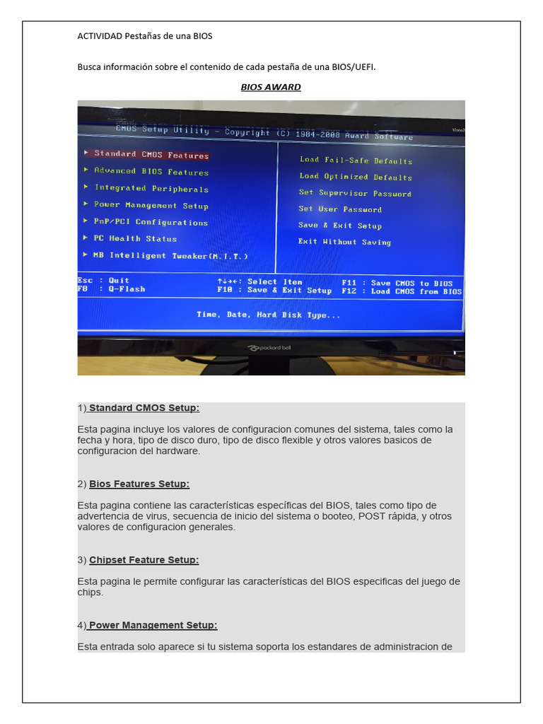 Actividad Pestañas de La Bios | Descargar gratis PDF | Bios | Arranque