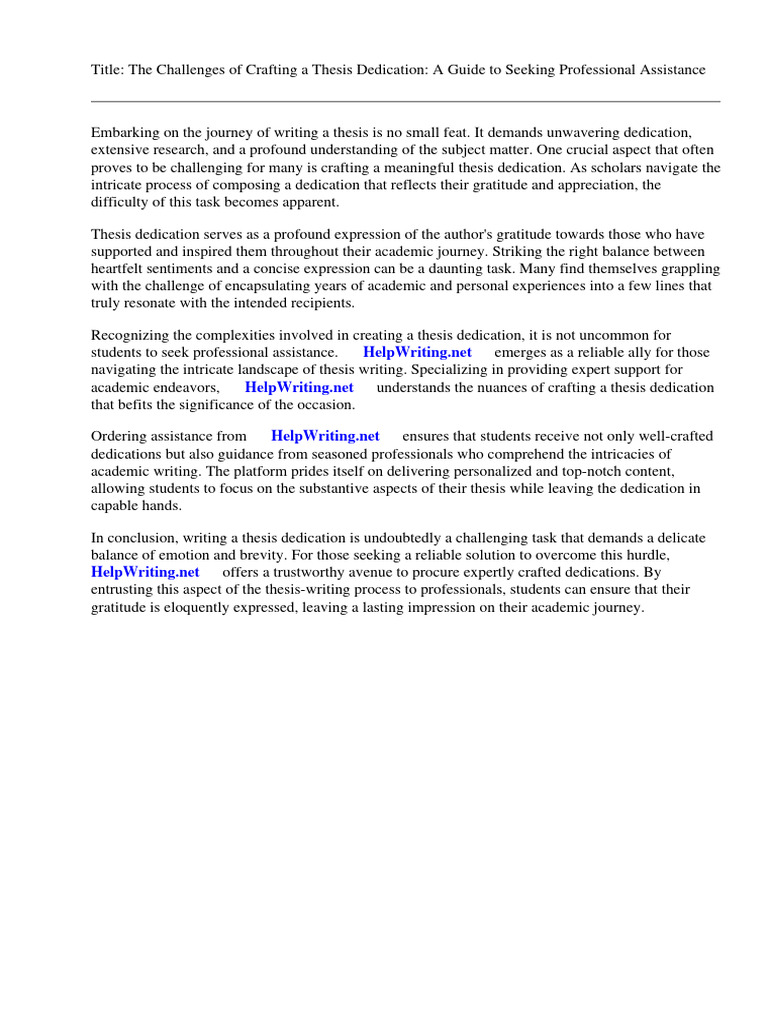 Thesis Dedication Sample PDF | PDF | Thesis | Essays