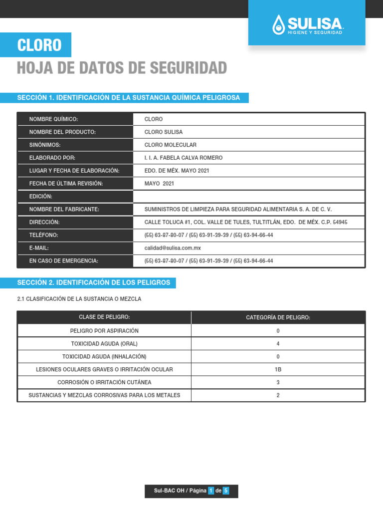 Hds Cloro Descargar Gratis Pdf Toxicidad Agua