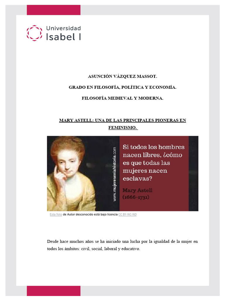 Ensayo Mary Astell | PDF | Feminismo | Estudios de género