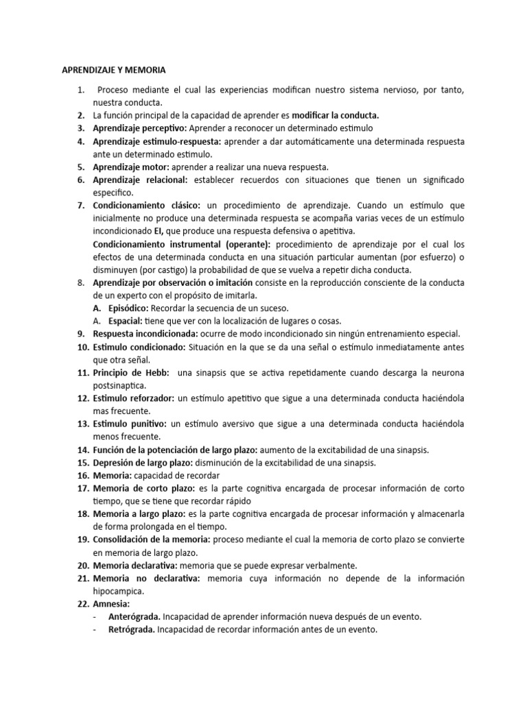 Aprendizaje Y Memoria Pdf Memoria Aprendizaje