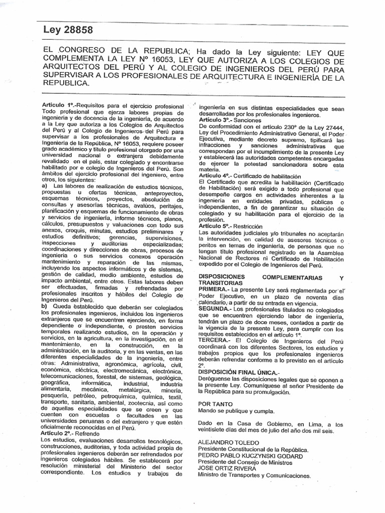 LEY 28858 | PDF