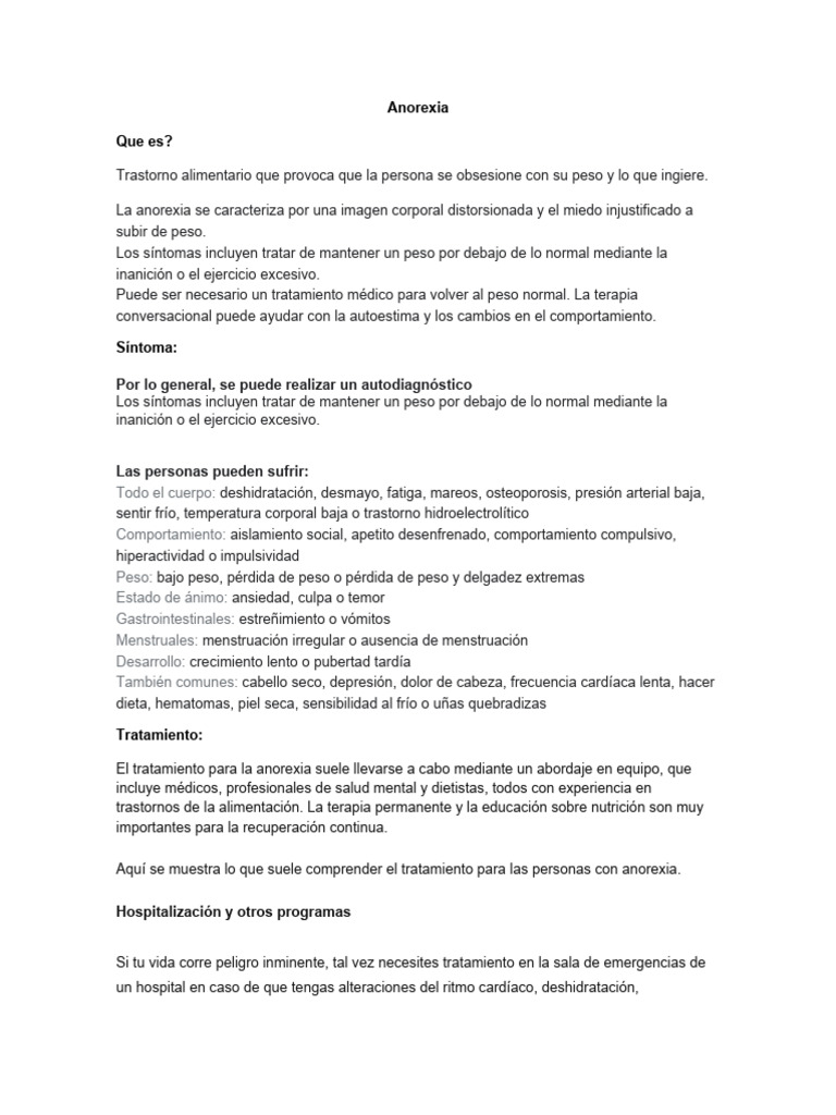 Qué es la anorexia: síntomas y tratamiento | PDF | Anorexia nerviosa ...